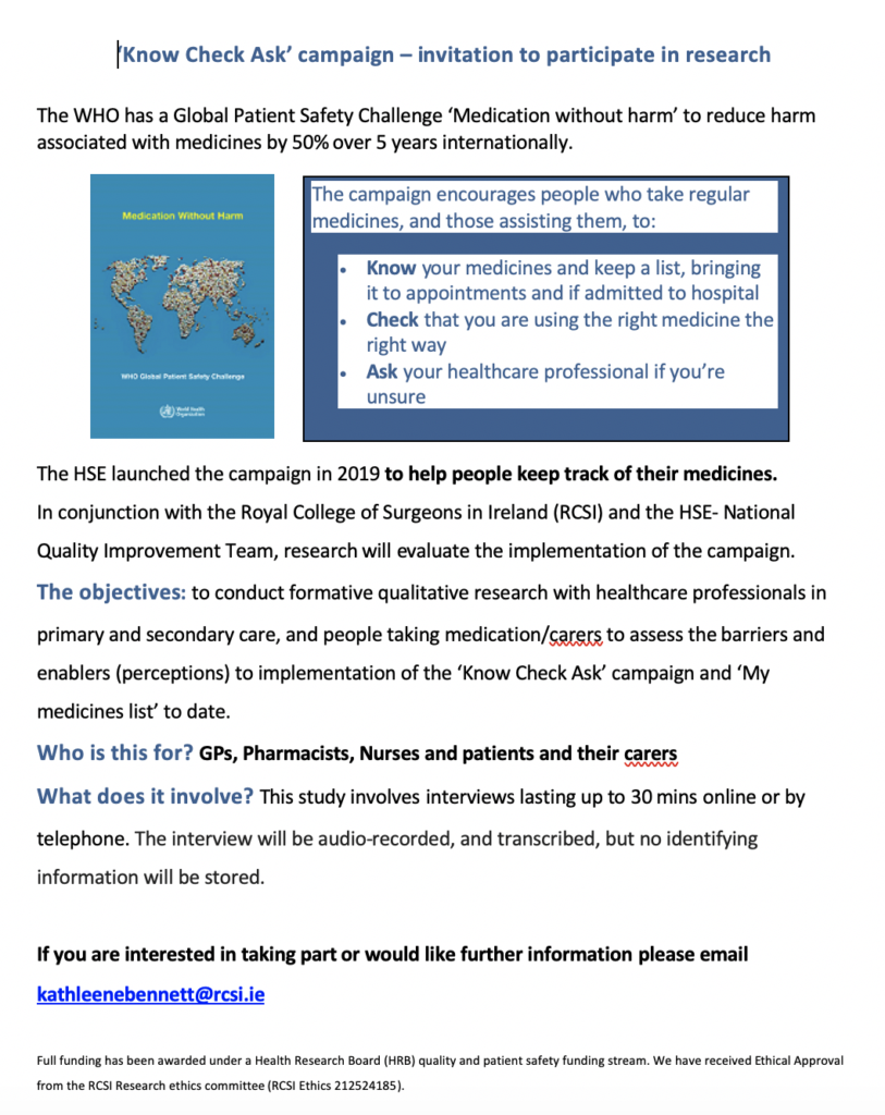 ‘Know Check Ask’ campaign – invitation to participate in research - EMeRGe